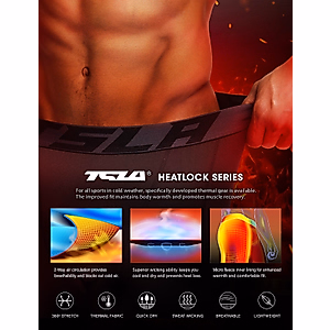 TSLA Men's Thermal Compression Pants, Athletic Sports Leggings & Running Tights, Wintergear Base Layer Bottoms, Heatlock Jet Black, Large