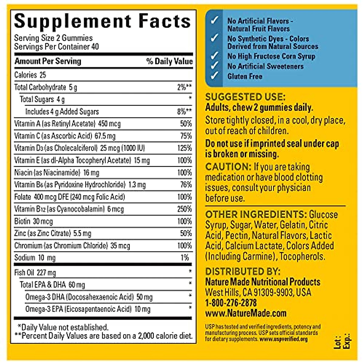 Nature Made Multivitamin for Him with Omega-3, Mens Multivitamins for Daily Nutritional Support, Multivitamin for Men, 80 Gummy Vitamins and Minerals, 40 Day Supply