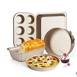 Two Moles Bakeware 5 Pcs Set. Includes Springform Cake Pan (6.25''), Muffin Pan, Square(Cookie Sheets), Rectangle Loaf Pan & 8'' Round Personal Pizza Pan