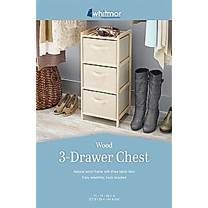 Whitmor 3 Drawer Wood Chest - Compact Design - Pull Out Fabric Bins - Natural Pine