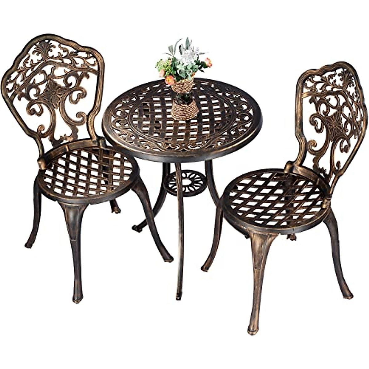 ZOTORUN Bistro Set 3 Piece Rustproof Cast Aluminum Patio Furniture Sets 2 Chairs and 1 Round Table Outdoor, Garden, Patio, Balcony, Bronze