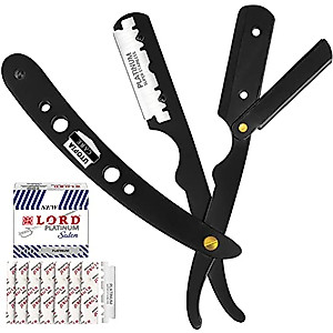 Utopia Care Professional Barber Straight Edge Razor Safety with 100-Pack Lord Blades - 100 Percent Stainless Steel (Black)