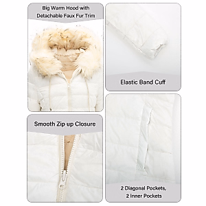 Bellivera Women Double Sided Faux Fur Jacket Reversible Winter with Fur Collar Hood Puffer Coat Worn on Both Sides 19225 White L