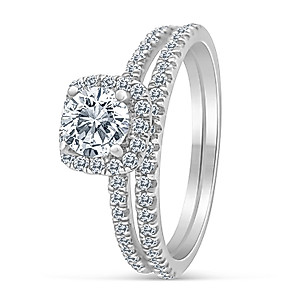 1.00ctw Diamond Halo Bridal Set Engagement Ring in 10k White Gold (H-I, I2)