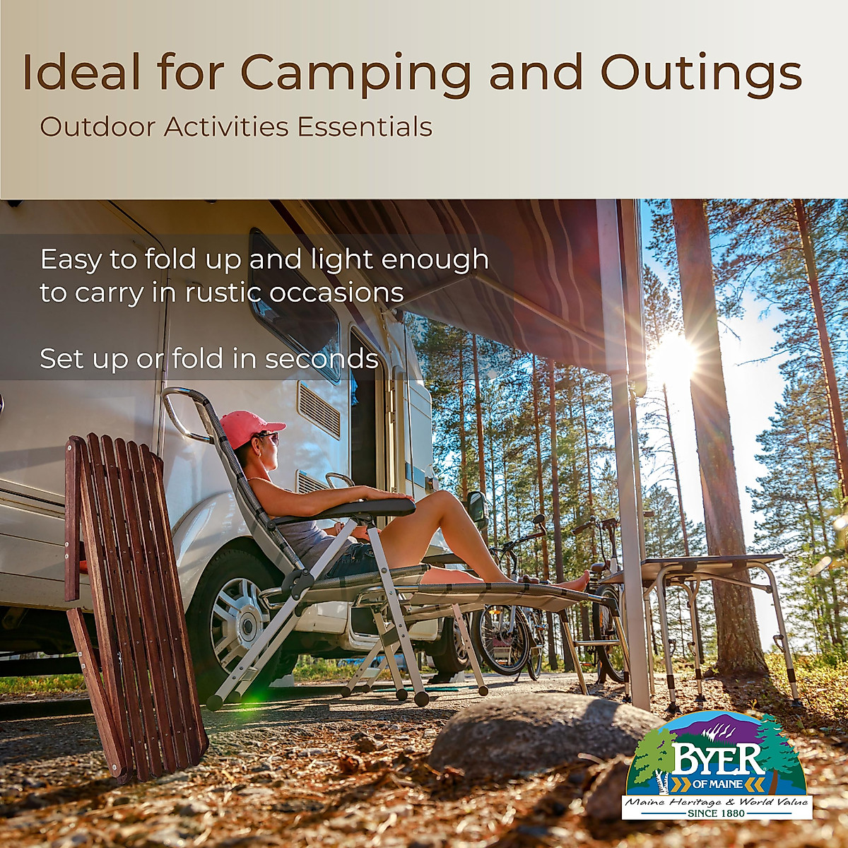 BYER OF MAINE Pangean Outdoor Wooden Bench, Foldable Bench for Indoor and Ourdoor, Home Furniture, 20 lbs - 14.5 x 40 x 18.5 Inches H