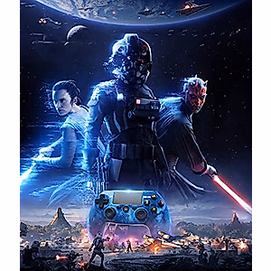 Kujian Wireless Controller for PS4, Blue Galaxy Style High Performance Remote Controller for PlayStation 4/Pro/Slim/PC with Double Vibration, Audio Function, USB Cable