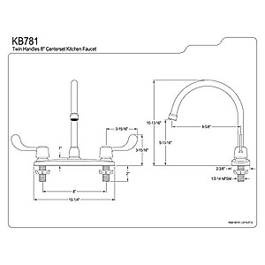 Kingston Brass KB781 Vista Kitchen Faucet with Blade Handles without Sprayer, 8-3/4-Inch, Polished Chrome