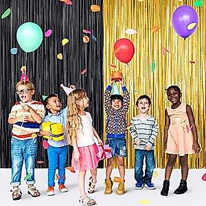 4 Packs Photo Booth Backdrops Foil Curtains Metallic Tinsel Backdrop Curtains Door Fringe Curtains for Wedding Birthday Christmas Halloween Disco Party Favour Decorations (Matt Gold, Matt Black)