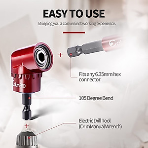 ColumPRO 1/4 Inch 105 Degree Right Angle Driver Adapter Hex Shank Power Screwdriver,Quick Change Drive and Magnetic Bit Socket Right Angle Drill Attachment Adapter