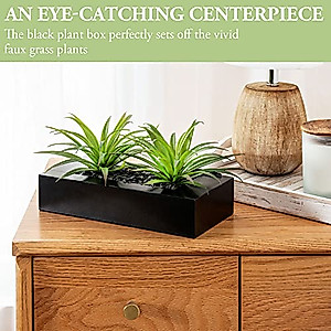 MyGift 10 Inch Artificial Green Grass Plants in Black Wood Decorative Planter Pot - Faux Greenery in Rectangular Wooden Container for Tabletop Centerpiece Décor