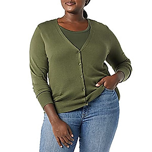 Amazon Essentials Women's Lightweight V-Neck Cardigan Sweater (Available in Plus Size), Olive, Medium