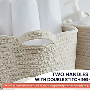 Ornavo Home 3 Pack Woven Cotton Rope Storage Shelf Basket with Handles, Closet Shelf Storage Fits 12" inch Cube - 11x11x11 - Cream