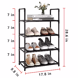 COAPUKT 4-Tier Small Shoe Rack, Narrow Kids Shoe Rack Stackable Organizer Storage,Sturdy Shoe Stand For Closet Entryway Hallway((4 Tiers-Black)