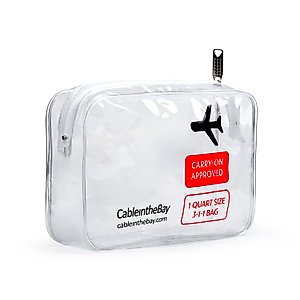 Cableinthebay TSA Approved Clear Travel Toiletry Bag-Quart Sized with Zipper-Airport Airline Compliant Bag/Bottles-Men's/Women's 3-1-1 Kit+Travel (1 PACK)