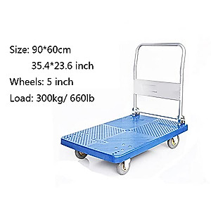 Generic Flatbed Hand Cart Platform Truck Large Folding Push Cart with Metal Handle and 4 Wheels for Home Bookstore Moving Trolley 660lbs Weight Capacity Heavy Duty Flatbed Cart (Size : 5inchwheels)