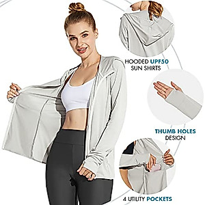BALEAF Women's Long Sleeve Workout Shirts Lightweight Zip Up Hoodies Jackets SPF UPF 50 UV Sun Protection Quick Dry Oatmeal M