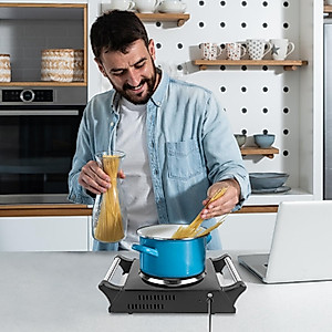 Moclever Hot Plate Portable Electric Stove Countertop Single Burner with 5 Temperature Adjustments & Stay Cool Handles, 1000W Electric Cooktop for RV/Home/Camp, Compatible for All Cookwares