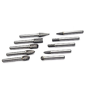 Carbide Burr Set JESTUOUS 1/4 Inch Shank Diameter Double Cut Tungsten Carbide Cutting Burrs Rotary Files Bits for Die Grinder Metal Grinding Woodworking Drilling Carving,10pcs