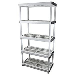 HDX 36” x 72” 5-Tiered Ventilated Plastic Storage Shelving Unit w/ Raised Feet and Tool-Free Assembly