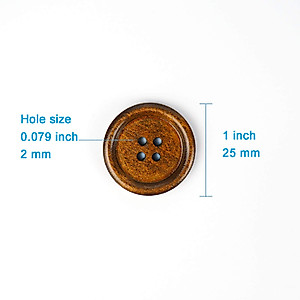 50 Pcs 1 inch Wooden Buttons, 25mm Premium Buttons for Sewing Craft Clothing, Brown Color, Natural Chestnut Made, 4 Hole