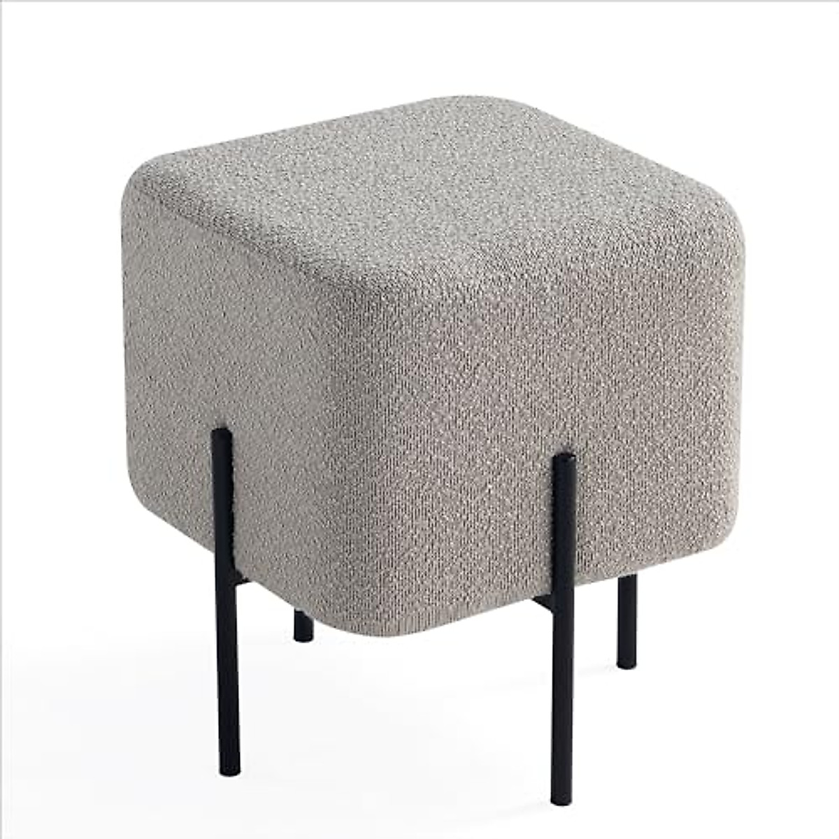 Get Set Style Modern Vanity Ottoman Stool Boucle Foot Stools Square Small Vanity Chair for Makeup Room Footrest Stool with Metal Legs Home Décor Stool for Living Room, Bedroom, Entryway
