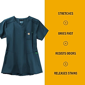 Carhartt womens Women's Force Modern Fit Chest Pocket Top Medical Scrubs, Navy, Large US