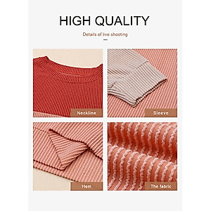 Dokotoo Women's Pullover Shirts Long Sleeve Knit Tees Shirts High Neck Color Block Tunics Blouses Ladies Casual Sweatshirt Womens Fall Fashion 2025 Red X-Large