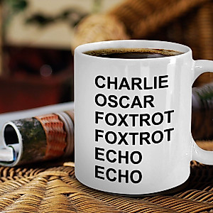 Ham Radio Operator Gifts - Phonetic Alphabet Mug - Coffee Charlie Oscar Foxtrot Echo - Aviation Military Code