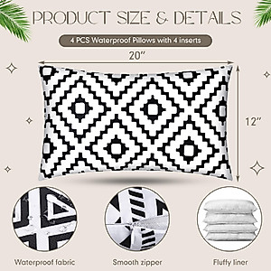 Ziliny 4 Sets Outdoor Waterproof Lumbar Pillows with Insert 12 x 20 Inch Water Resistant Throw Pillow Cushion Covers Set for Swing Porch Couch Sofa Garden Cushion Patio Furniture(Trendy)