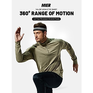 MIER Men's Quarter Zip Pullover UPF 50+ Long Sleeve Golf Hiking Running Athletic Shirts, Lightweight Brushed Back Fleece (Brown, Large)