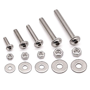 RoyceMart (25 Sets) M6-1.0 x 20mm Flanged Washer Button Head Socket Cap Screws with M6-1.0 Hex Nuts and Extra-Large Flat Washer, Stainless Steel 304 (18-8)