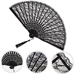 OULII Hand Fan Paper Fans Wedding Fans for Party Favor Fancy Dress (Black)
