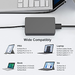 Surface Book Charger, AYNEFF 15V 4A 65W Surface Pro 7 Power Supply Compatible with Microsoft Surface Book Surface Laptop Surface Pro 7 Pro 6 Pro 4 Pro X, Surface Go, 5.9ft DC Cable with USB 5V 1A