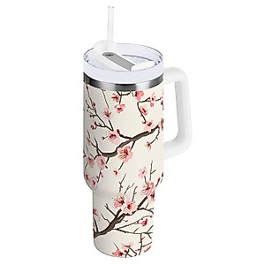 ALAZA Cherry Blossom Sakura Flower Floral 40 oz Tumbler Stainless Steel Water Bottle Vacuum Insulated Cup with Straw Lid & Handle For Travel Car Cup Holder