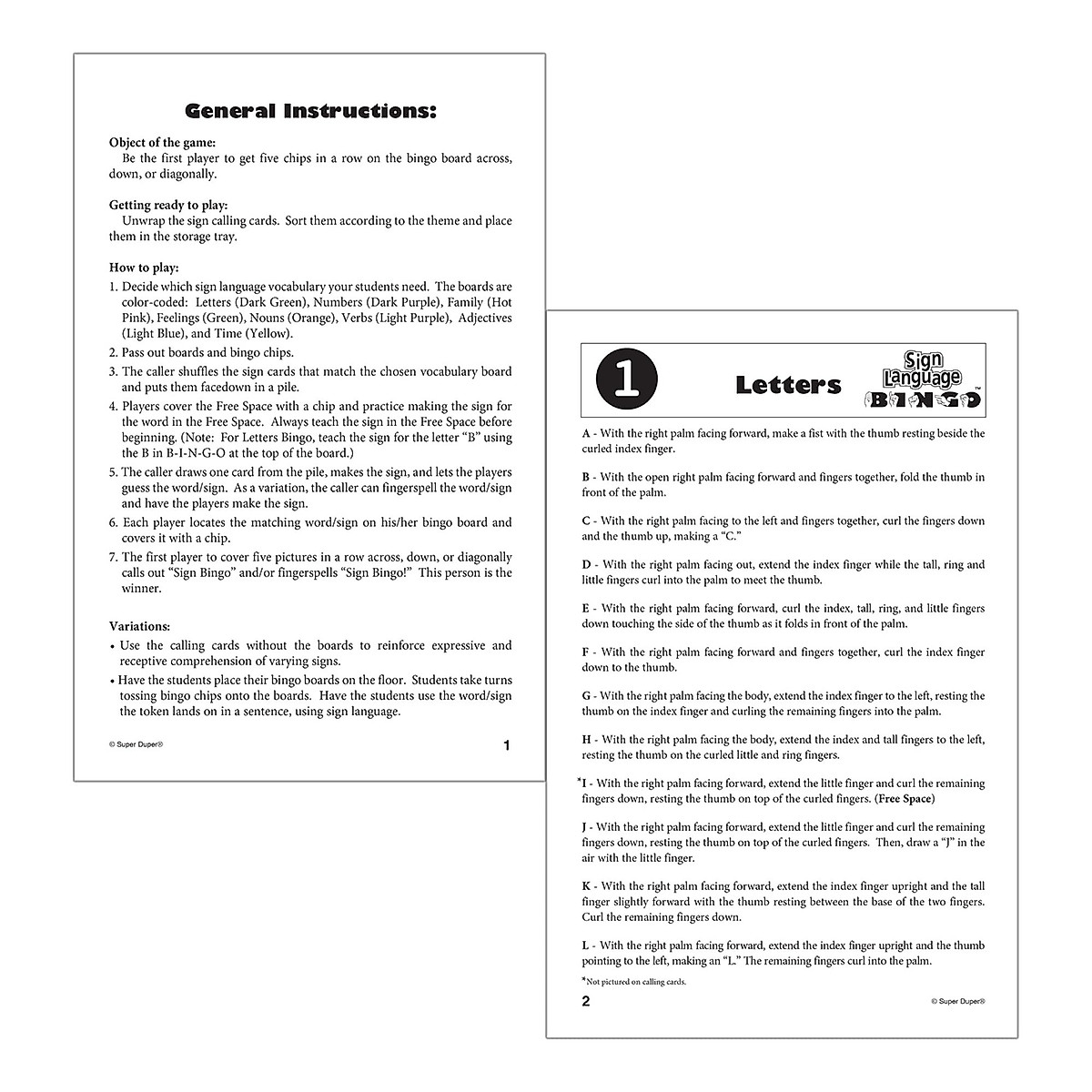 Super Duper Publications | American Sign Language Bingo Game | Educational Learning Resource for Children