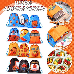36 Pcs Basketball Party Favor Sports Drawstring Present Bags Basketball Goodie Bags Backpack Small Ball Gift Bags Gym String Bags for Kids Boys Girls Birthday Travel Storage Team Workout Gym 12 Styles