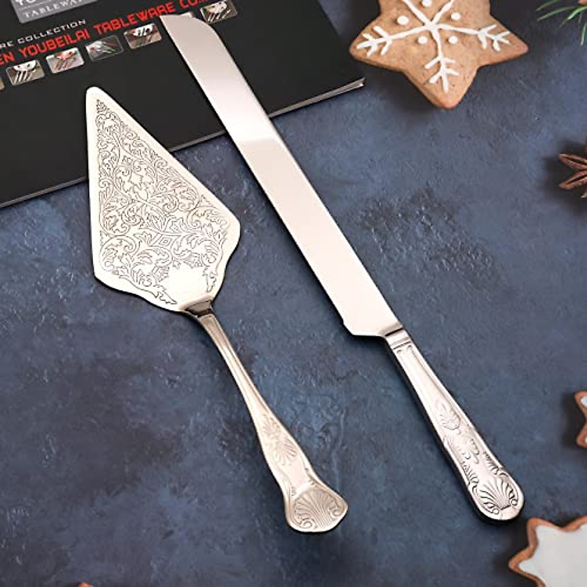 ZIMFANQI Wedding Cake Knife and Server Set,Stainless Steel Vintage Cake Cutting Utensils for Wedding, Birthday,Premium Elegant Keepsake for Newlyweds