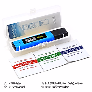 Betus Digital pH Meter for Water - pH Tester with 0.01pH Accuracy, 0-60 Celsius, 0-14 PH Measurement Range - Drinking Brewing Food Hydroponics Aquariums (Blue)