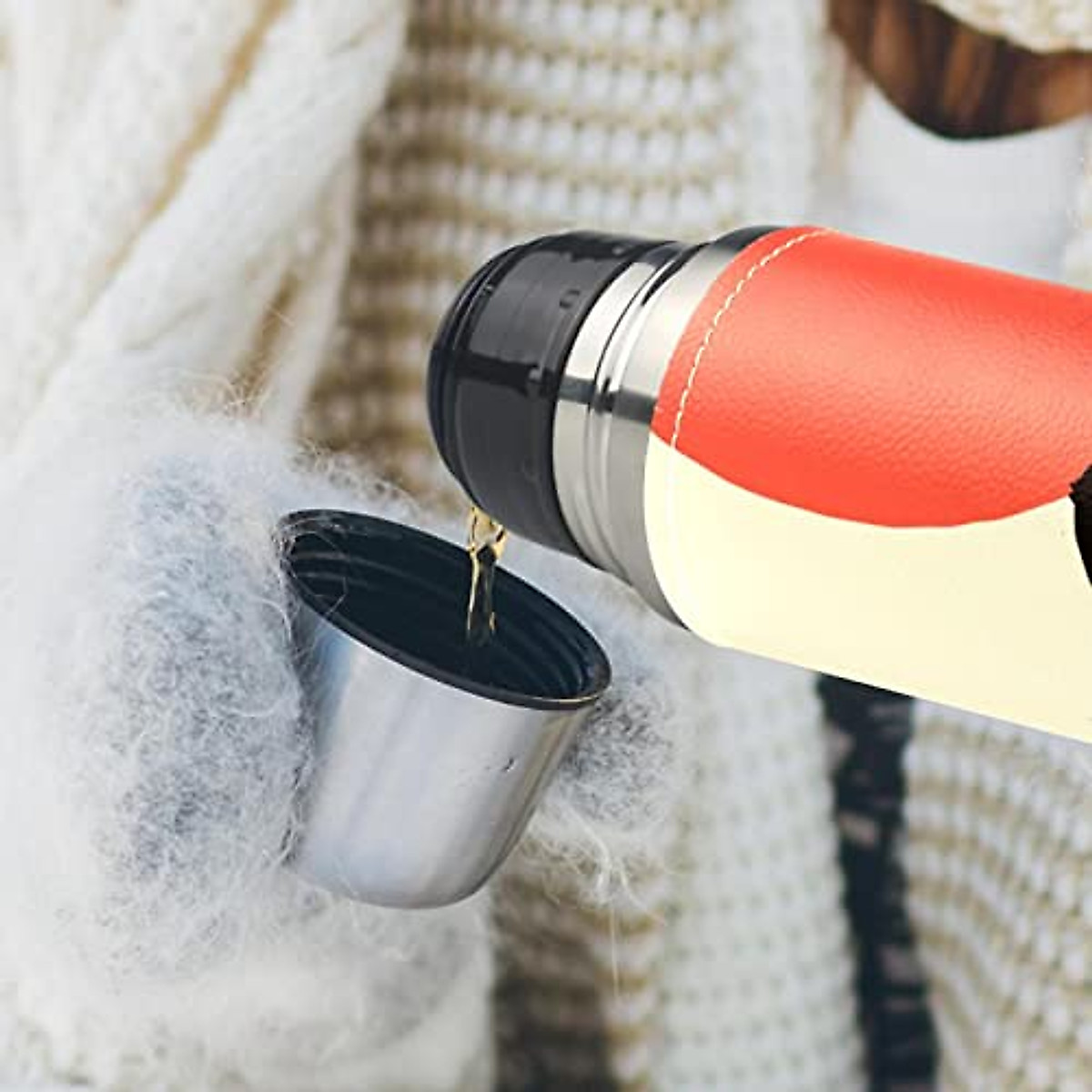 Stainless Steel Leather Vacuum Insulated Mug Bear Thermos Water Bottle for Hot and Cold Drinks Kids Adults 16 Oz