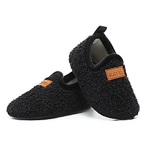 ditont Toddler Slippers Non-Slip Lightweight Indoor Winter Fuzzy Warm Kids Grip First Walking House Home Floor Shoes for Boy Girl (dt191005Black19)