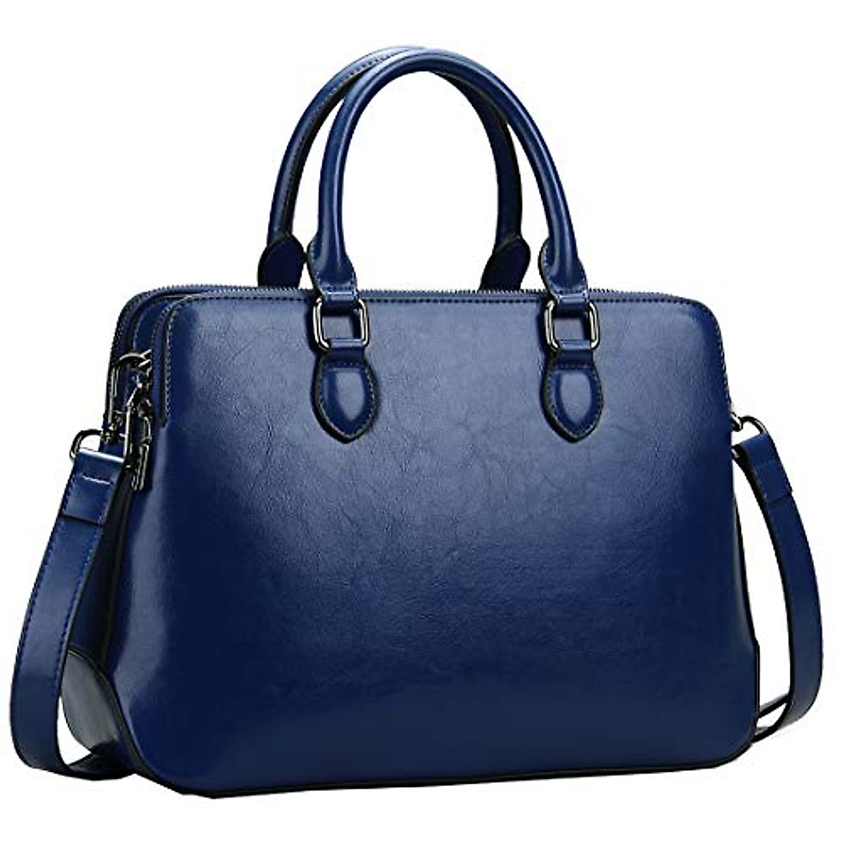 Heshe Leather Womens Handbags Totes Top Handle Shoulder Bag Satchel Ladies Purses (Dark Blue-Cowhide Leather)