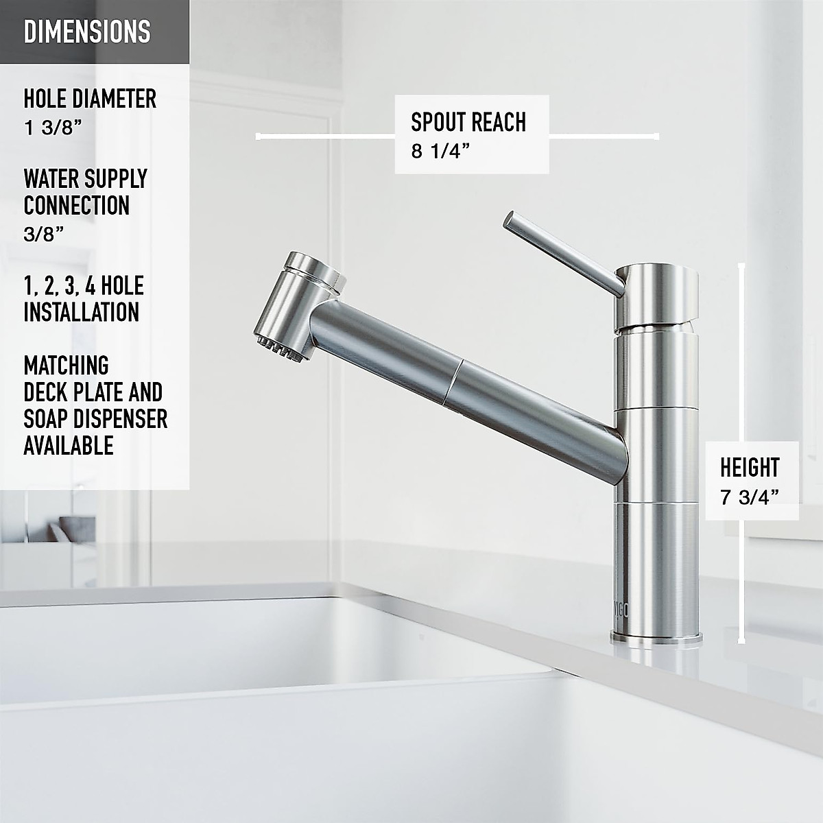 VIGO VG02021ST 9" H Branson Single-Handle with Pull-Out Sprayer Kitchen Faucet in Stainless Steel