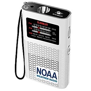 Pocket Weather Radio NOAA AM FM Band Portable Transistor Small Radio Battery Operated by 1500MAH with Long Antenna Emergency Alert and Flashlight Best Reception Best Sound Quality (White)
