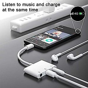 Lightning to Microphone Audio Adapter, Upgraded 3 in 1 Dual 3.5mm Microphone Audio Jack and Charging Aux Headphone Splitter Adapter, Compatible with iPhone 12/11/iPad
