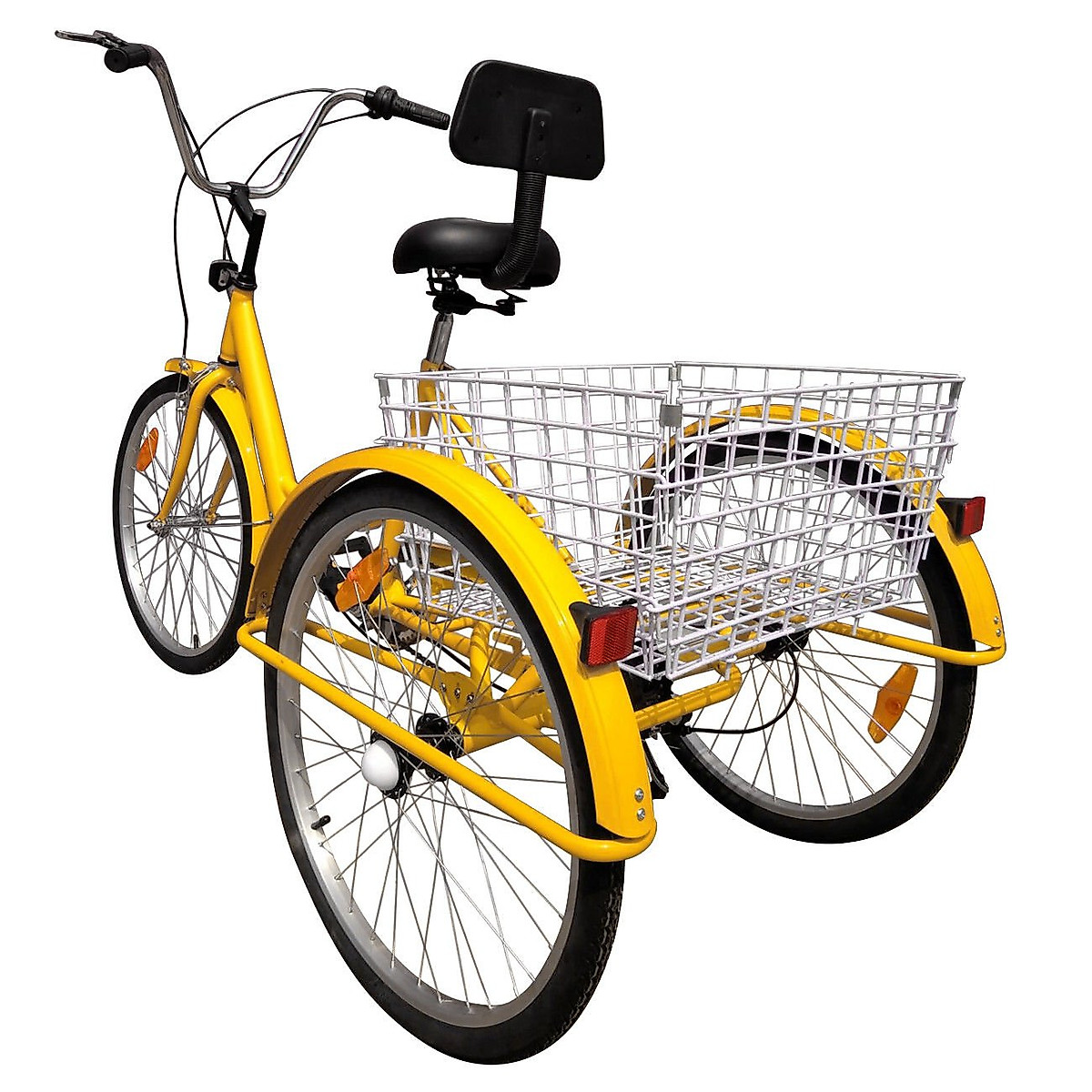Areyourshop Unisex Adult 24" 3-Wheel 7-Speed Tricycle Bicycle Bike Cruise Basket Yellw