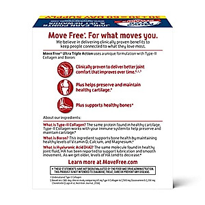 Move Free Ultra Triple Action Joint Support Supplement - Type II Collagen Boron & Hyaluronic Acid - Supports Joint Comfort, Cartiliage & Bones in 1 Tiny Pill Per Day, 2x30ct Bottles (60 servings)*