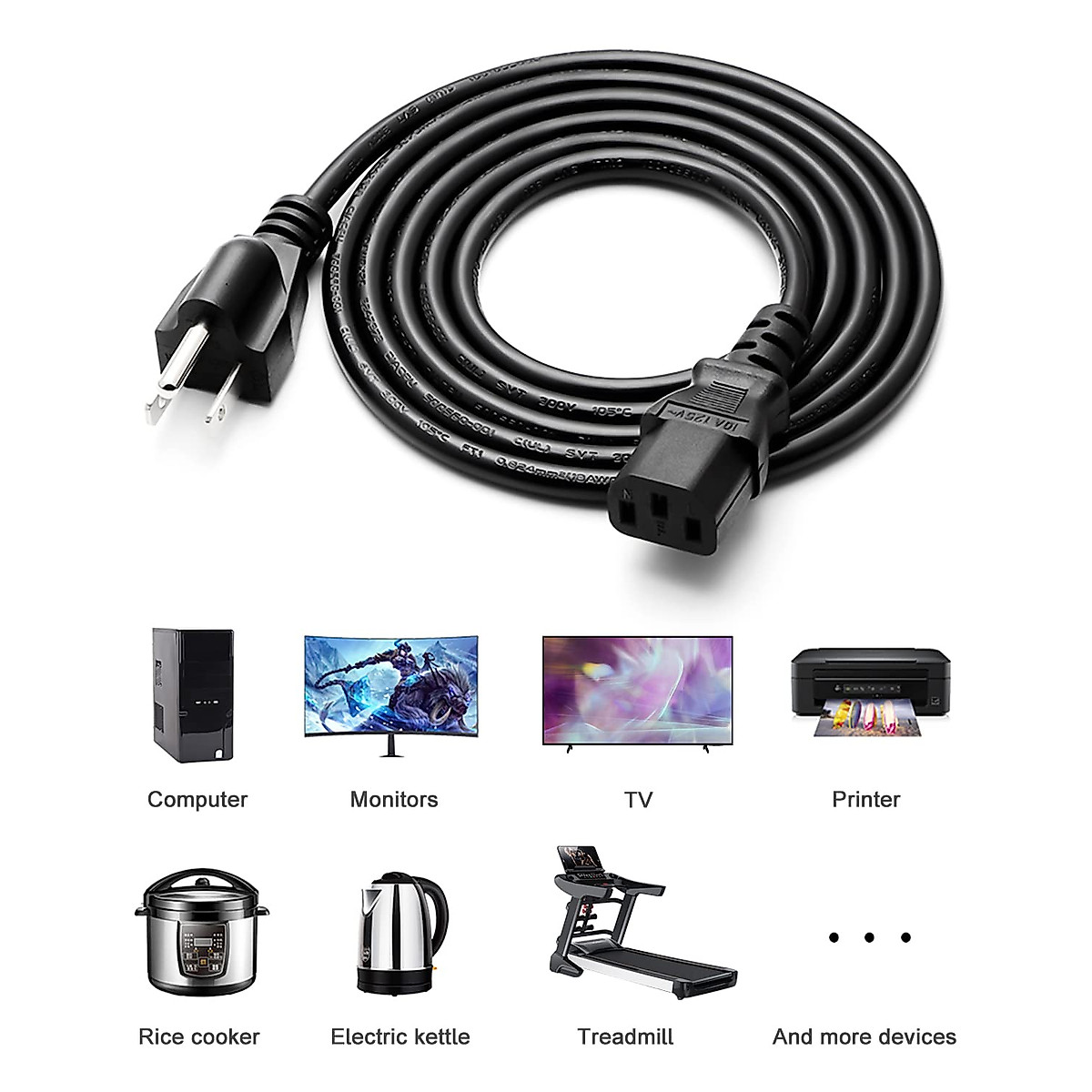 3 Prong AC Power Cord for Panasonic Plasma TV TC-P42U1 TC-P55ST30 TC-P50GT30 TC-P50GT50 TH50PZ85U TH50PZ85UA TC-P50X1 TH-42PX85UX TH-42PX80U Replacement 3 Slot TV Power Cable 6 ft