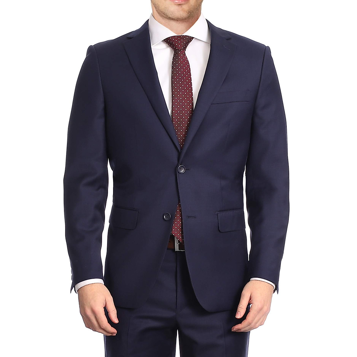 Mens Classic Fit Solid Navy Blue Two Button Wool Suit Size: 48L