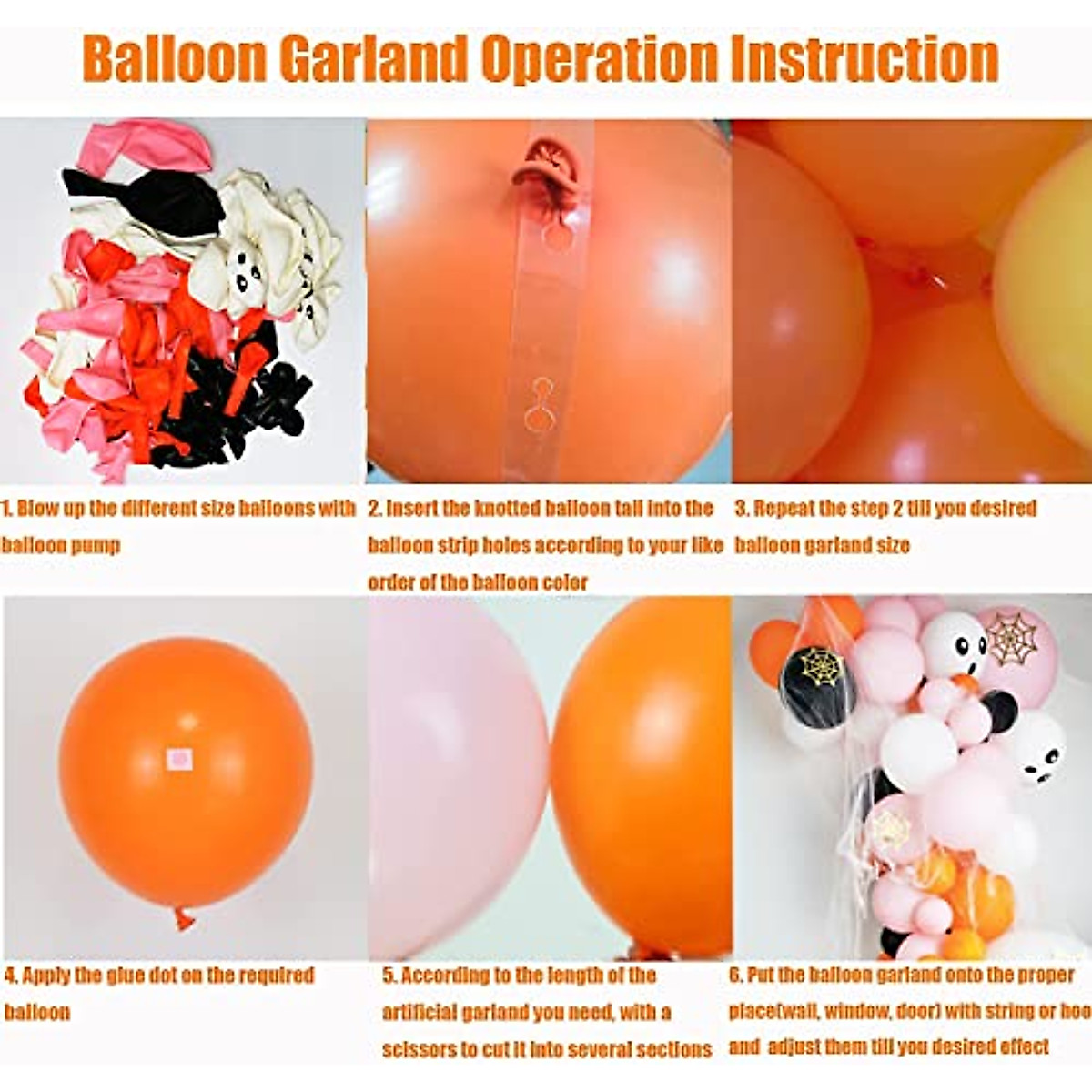 103Pcs Halloween Balloon Arch Garland Kit, Pink Orange Black Balloons Arch with Spider Web Decor, Skull Balloons for Halloween Theme Birthday Baby Shower, Halloween Day Party Decorations