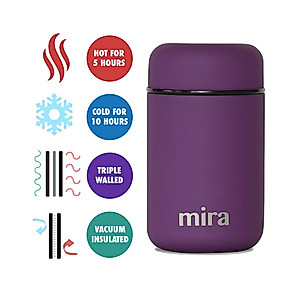 MIRA Lunch, Food Jar - Vacuum Insulated Stainless Steel Lunch Thermos - 13.5 oz - Purple